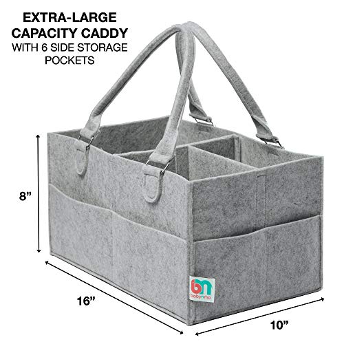 Babynma Felt Diaper Caddy - Extra Large Storage for Baby and Toddler Items - Portable Organizer Easily Holds Diapers, Wipes, Clothing, Burp Cloths, Toys, Bottles - Useful for Nursery, Bedroom, Living Room, Car - Baby Shower and Registry Gift - Grey