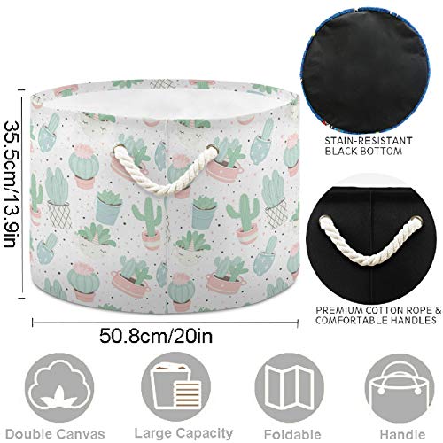 visesunny Storage Basket Cute Summer Cacti Nursery Hamper Canvas Fabric Toy Storage Organizer Bin Storage Box Laundry Basket for Kid Rooms,Playroom,Shelves,Toy Basket