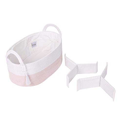 Emmy Baby Co. Rope Diaper Caddy Organizer - Large Nursery Storage Bin - Car Organizer - Baby Shower Basket - with 8 Pockets and Removable Dividers - Pale Blush Pink