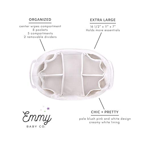 Emmy Baby Co. Rope Diaper Caddy Organizer - Large Nursery Storage Bin - Car Organizer - Baby Shower Basket - with 8 Pockets and Removable Dividers - Pale Blush Pink