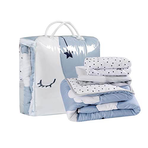 La Premura Sleeping Moon Baby Nursery Crib Bedding Set, 3 Piece Standard Size Crib Bedding Set, Blue and Grey