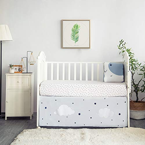 La Premura Sleeping Moon Baby Nursery Crib Bedding Set, 3 Piece Standard Size Crib Bedding Set, Blue and Grey