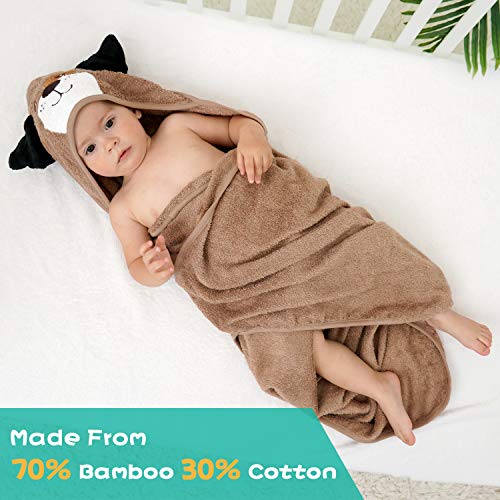 Touchat Bamboo Hooded Baby Towels, Ultra Soft and Hypoallergenic Baby Bath Towels with Hood for Toddler Infant Newborn, Large and Absorbent Toddler Towels for Baby Boy Girl (Puppy, 35.1''x35.1'')