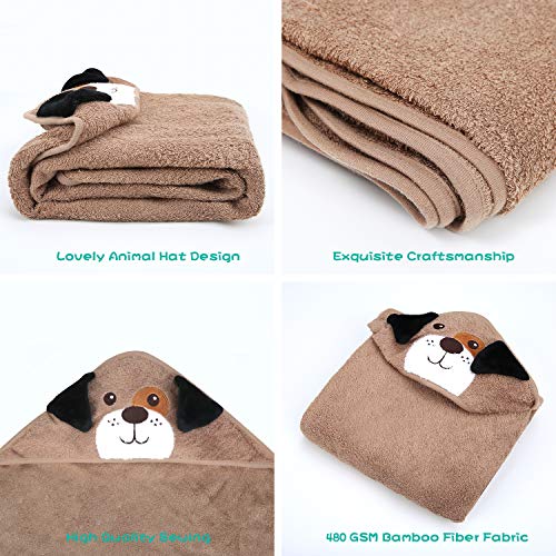 Touchat Bamboo Hooded Baby Towels, Ultra Soft and Hypoallergenic Baby Bath Towels with Hood for Toddler Infant Newborn, Large and Absorbent Toddler Towels for Baby Boy Girl (Puppy, 35.1''x35.1'')