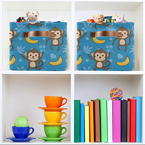 Rectangular Storage Bin Cute Cartoon Animals Monkey Basket with Handles - Toy Bins Laundry Storage Basket for Kids Toy Pets Room Closet