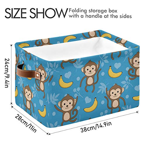 Rectangular Storage Bin Cute Cartoon Animals Monkey Basket with Handles - Toy Bins Laundry Storage Basket for Kids Toy Pets Room Closet