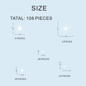 108 Pieces Sparkly Starburst Vinyl Wall Decal Starry Sky Baby Nursery Wall Stickers Stars Kids Home Room Wall Decor DDK13 (White)