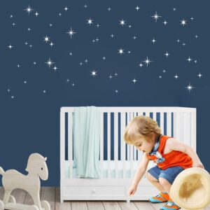 108 Pieces Sparkly Starburst Vinyl Wall Decal Starry Sky Baby Nursery Wall Stickers Stars Kids Home Room Wall Decor DDK13 (White)