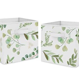 Sweet Jojo Designs Floral Leaf Foldable Fabric Storage Cube Bins Boxes Organizer Toys Kids Baby Childrens - Set of 2 - Green and White Boho Watercolor Botanical Woodland Tropical Garden