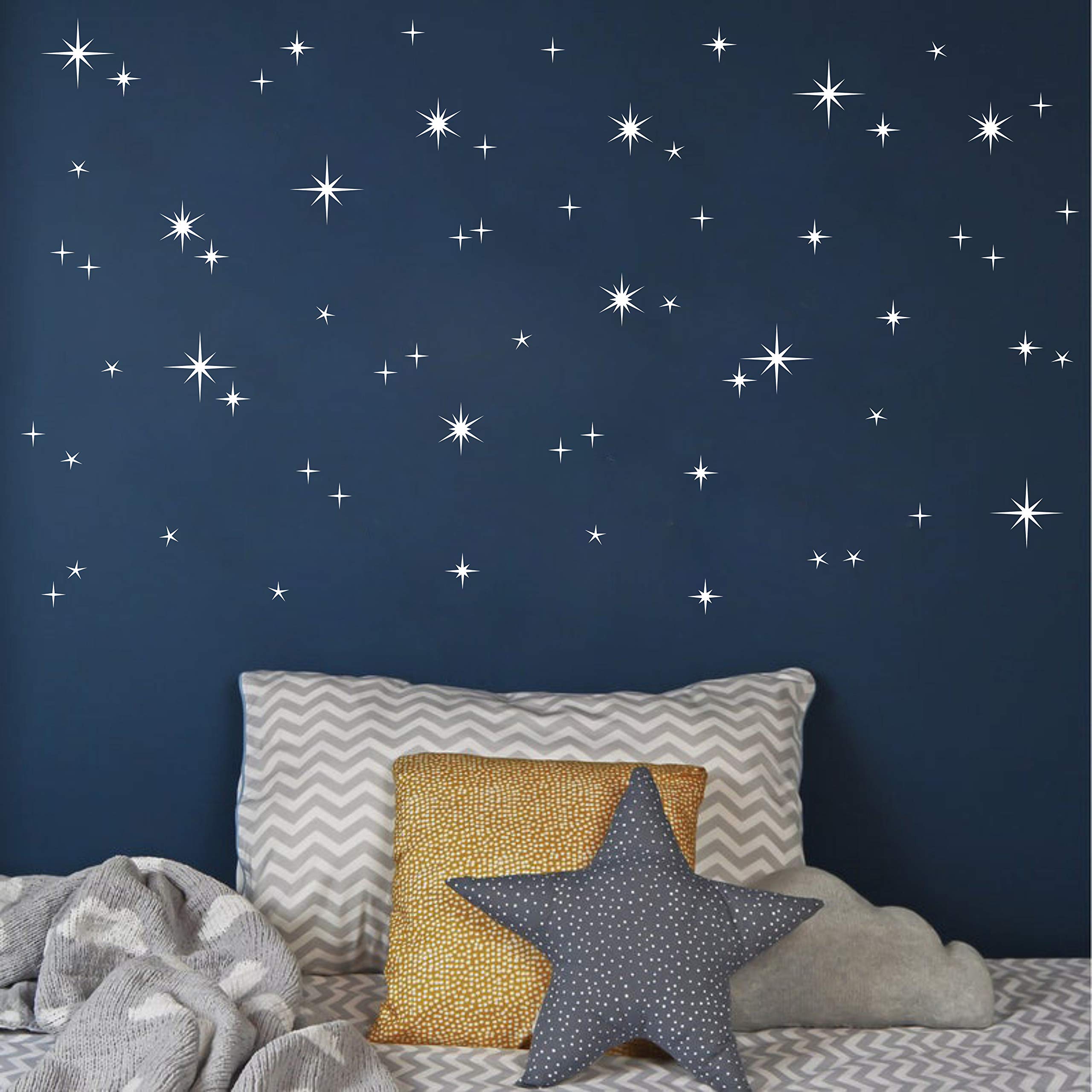 108 Pieces Sparkly Starburst Vinyl Wall Decal Starry Sky Baby Nursery Wall Stickers Stars Kids Home Room Wall Decor DDK13 (White)