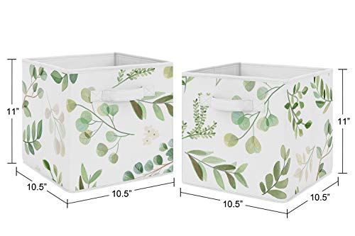 Sweet Jojo Designs Floral Leaf Foldable Fabric Storage Cube Bins Boxes Organizer Toys Kids Baby Childrens - Set of 2 - Green and White Boho Watercolor Botanical Woodland Tropical Garden