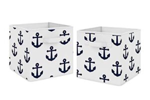 sweet jojo designs navy blue white anchors foldable fabric storage cube bins boxes organizer toys kids baby childrens - set of 2 - nautical theme ocean sailboat sea sailor anchor unisex gender neutral