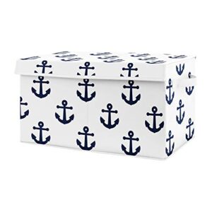 Sweet Jojo Designs Navy Blue White Anchors Boy Girl Small Fabric Toy Bin Storage Box Chest For Baby Nursery or Kids Room - Nautical Theme Ocean Sailboat Sea Marine Sailor Anchor Unisex Gender Neutral