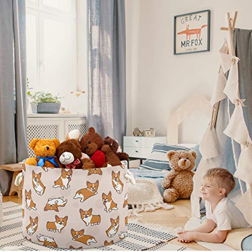 visesunny Storage Basket Corgi Dog Cartoon Animal Nursery Hamper Canvas Fabric Toy Storage Organizer Bin Waterproof Storage Box Laundry Basket for Kid Rooms,Playroom,Shelves,Toy Basket,Gift Basket