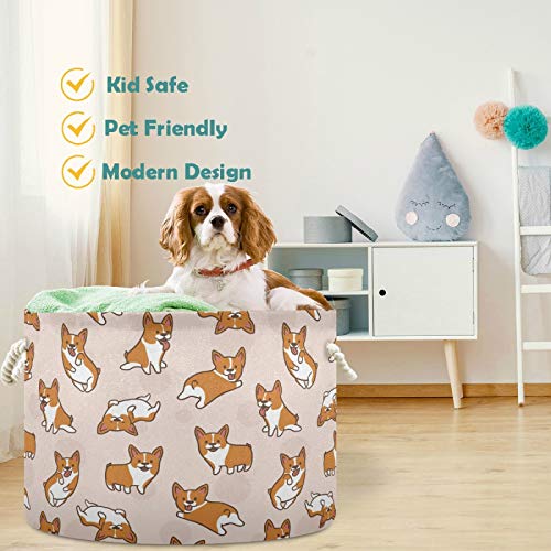 visesunny Storage Basket Corgi Dog Cartoon Animal Nursery Hamper Canvas Fabric Toy Storage Organizer Bin Waterproof Storage Box Laundry Basket for Kid Rooms,Playroom,Shelves,Toy Basket,Gift Basket