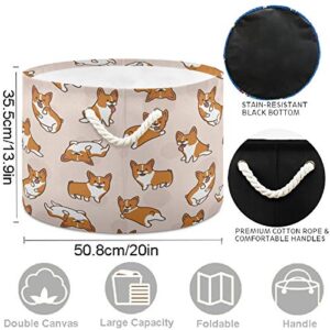 visesunny Storage Basket Corgi Dog Cartoon Animal Nursery Hamper Canvas Fabric Toy Storage Organizer Bin Waterproof Storage Box Laundry Basket for Kid Rooms,Playroom,Shelves,Toy Basket,Gift Basket