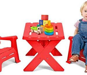 HAPPYGRILL Toddler Table Chairs Set Children Plastic Furniture Set Chair Table for Patio Garden