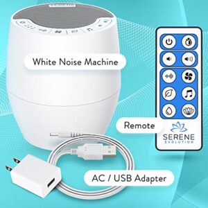 Serene Evolution White Noise Machine for Adults Sleeping & Baby - White Noise Machine for Office Privacy & Noise Canceling - Ocean Sound Machine for Sleeping - Includes Fan, Ocean, Rain, Nature Sounds