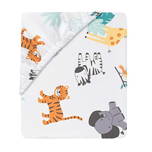 Bedtime Originals Mighty Jungle Fitted Crib Sheet, Multicolor (283006B) , 52x28 Inch (Pack of 1)