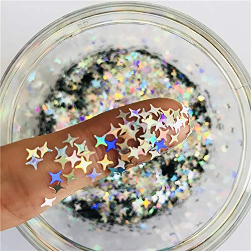 Stars Confetti Glitter Four-Angle Star Laser Sequins for DIY Crafts, Nail Art Decoration, Party Decoration - 4mm, 10g， Holographic Silver