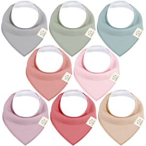 8-pack organic baby bandana drool bibs for girls - baby bibs for baby girls, baby boys, soft cotton bandana bibs, baby drool bib, teething bibs for infant, toddler, bib girl (muted pastel)