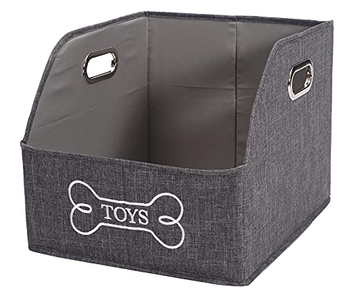 Brabtod Foldable Storage Bin - Rectangle Storage Basket with Handle, Organizer Bin for Pet Toys, Diaper, Shelves, Closet -Gray