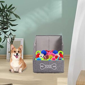 Brabtod Foldable Storage Bin - Rectangle Storage Basket with Handle, Organizer Bin for Pet Toys, Diaper, Shelves, Closet -Gray