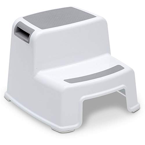 Delta Children Toddler Step Stool for Boys & Girls - 2 Pack - Ideal for Potty Training, Bathroom, Kitchen or Bedroom, White/Grey