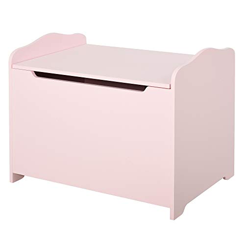 Qaba Kids Toy Chest Wooden Toy Storage Organizer Chest Box with Magnetic Hinge, Large Storage Space, & Groove Handle, Pink