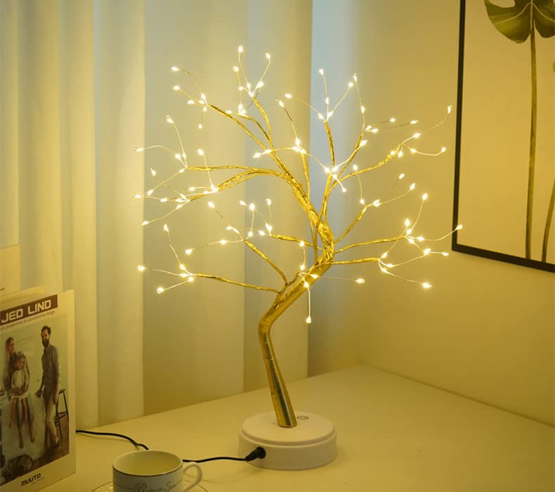 20" Desktop Bonsai Tree Light DIY Artificial Tree 108 Lighting for Indoor Wedding Gifts with Battery and USB Power