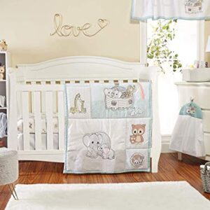 EVERYDAY KIDS Precious Moments Noah’s Ark 4 Pc Crib Bedding for Boys Nursery Set Includes Baby Bed Quilt, Fitted Sheet, Dust Ruffle and Diaper Stacker with Sweet Images of Elephants and Giraffes