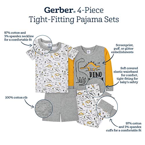 GerberBaby BoysToddler Snug Fit 4-Piece Pajama SetDump Truck Grey2T