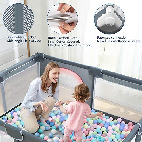 Zdolmy Baby Playpen, Extra Large Baby Play Center Sturdy Square Fence with Breathable Mesh Storage Safety Play Yard Home Indoor & Outdoor for Babies, Infant, Kids, Childs(Grey)