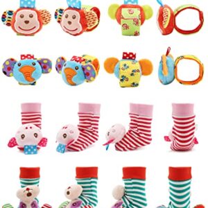 8 PCS Baby Rattle Toy Set, Wrist Rattles Foot Finder Rattle Sock, Arm Hand Bracelet Rattle, Feet Leg Ankle Socks,Present Gift for Newborn Infant Babies Boy Girl (8 pcs-A)