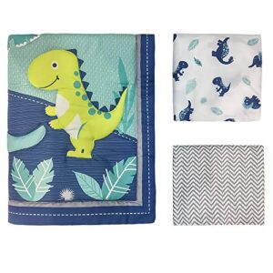 UDYR Dinosaur Crib Bedding Set for Boys 3 pcs(Blue)