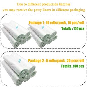 100 Pack Potty Chair Liners with Drawstring,Toilet Seat Potty Bags Cleaning Bag for Kids Toddlers,Baby Training Seat