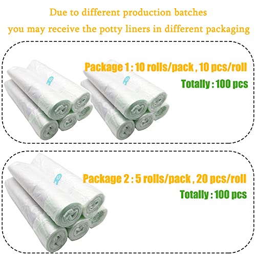 100 Pack Potty Chair Liners with Drawstring,Toilet Seat Potty Bags Cleaning Bag for Kids Toddlers,Baby Training Seat