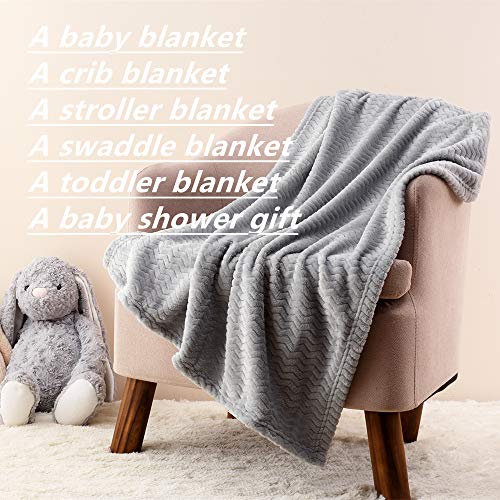 CREVENT 30''X40'' Soft Cozy Warm Baby Blankets for Boys Girls Solid Color - All Season Use - Newborn Essentials (Wave Grey)