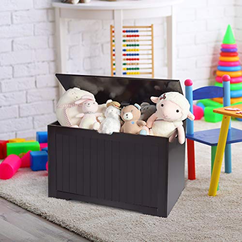 Costzon Wooden Toy Box, Toy Chest & Storage Organizer with Flip-Top Lid & Finger-Pinch Prevention, Corner Toy Cabinet with Handles, Large Toy Bench Storage for Kids Play Room, Daycare (Coffee)