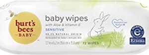 Burt's Bees Baby Wipes, Unscented Towelettes for Sensitive Skin, Hypoallergenic & Non-Irritating, All Natural with Soothing Aloe & Vitamin E, Fragrance Free, 72 count ( Pack of 10)