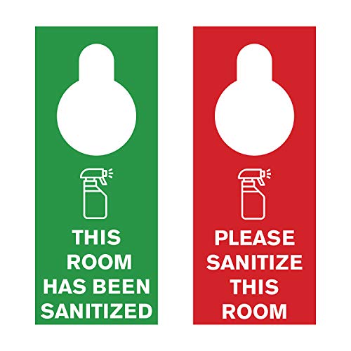 Please Sanitize This Room This Room Has Been Sanitized Door Hanger, 3.5" x 8.5", for Hotel, Motel, Inn, School, Nursing Home Professional Cleaner (Pack of 100)