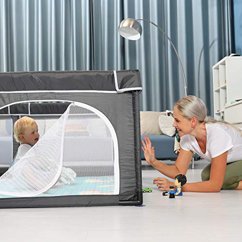 YOBEST Baby Playpen, Playard Kit Includes Play Mat x 1, Ocean Ball x 50, Hanging Diaper Caddy x 1, Indoor Outdoor Kids Activity Center, Infants Fences with Gat (Dark Gray)