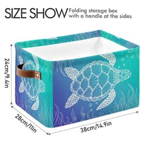 Storage Basket Ocean Animal Sea Turtle Storage Bin with Handle Foldable Rectangle Fabric Organizer Basket for Home Bedroom Nursery Closet, 1 Pack