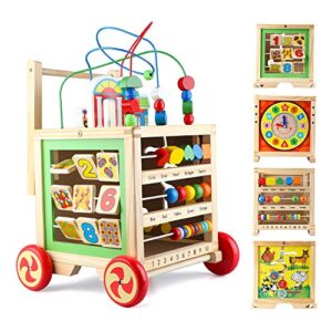 gemileo wooden activity cube center toys with bead maze clocks shape sorter abacus 6 in 1 learning educational toys birthday gifts for toddlers kid12 month 1st girls boys