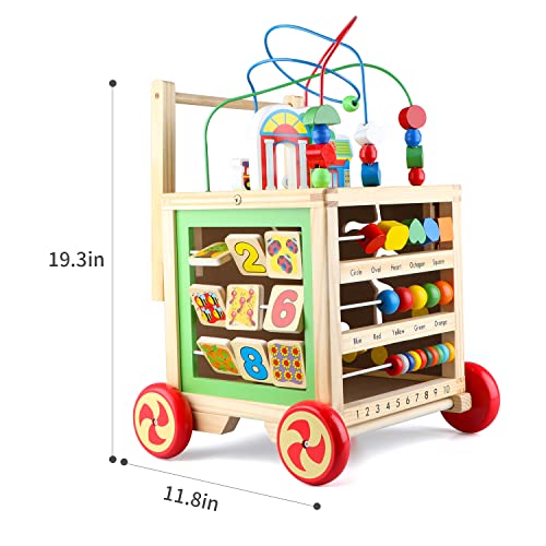 Gemileo Wooden Activity Cube Center Toys with Bead Maze Clocks Shape Sorter Abacus 6 in 1 Learning Educational Toys Birthday Gifts for Toddlers Kid12 Month 1st Girls Boys