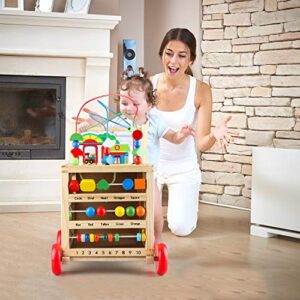 Gemileo Wooden Activity Cube Center Toys with Bead Maze Clocks Shape Sorter Abacus 6 in 1 Learning Educational Toys Birthday Gifts for Toddlers Kid12 Month 1st Girls Boys