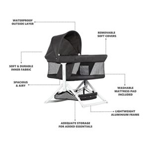 Dream On Me 2-in-1 Convertible Insta Fold Bassinet and Cradle in Black, Lightweight, Portable and Easy to Fold Baby Bassinet, Adjustable Canopy, Breathable Mesh Sides, JPMA Certified