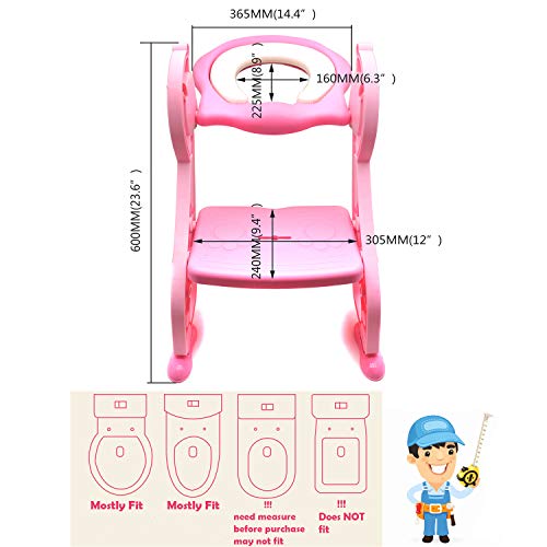 HTTMT- Giraffe Potty Training Toilet Ladder Seat With Upgraded Cushion Step Stool Ladder Toilet Chair/Toilet Trainer for Baby Toddler Kids Children In Pink [P/N: ET-BABY001-PINK STEP]