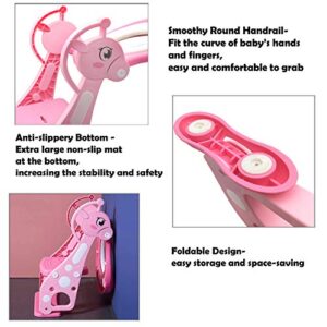 HTTMT- Giraffe Potty Training Toilet Ladder Seat With Upgraded Cushion Step Stool Ladder Toilet Chair/Toilet Trainer for Baby Toddler Kids Children In Pink [P/N: ET-BABY001-PINK STEP]