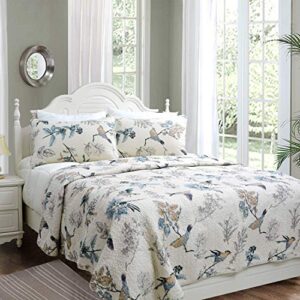 Brandream 4Pcs Bird Bedding Queen American Country Quilted Comforter Set Queen Full Size Cotton Quilt Set+ 1 Throw Pillow Cover